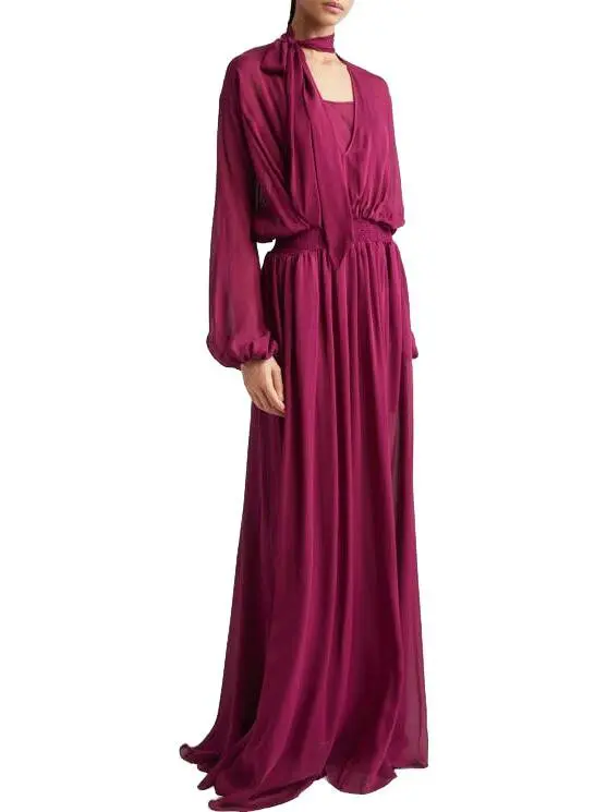 Giambattista Valli Tie Neck Long Sleeve Silk Chiffon Dress - Violet