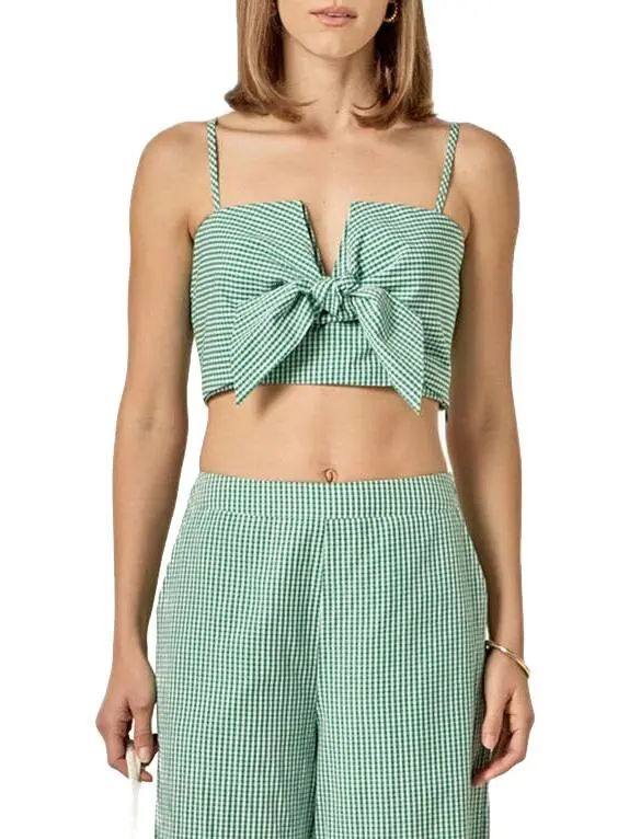 English Factory Check Tied Crop Tank - Kelly Green