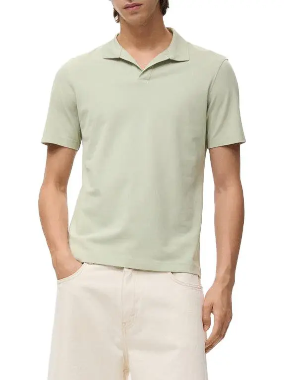 Mango Solid Johnny Collar Cotton Blend Piqué Polo - Mint Green