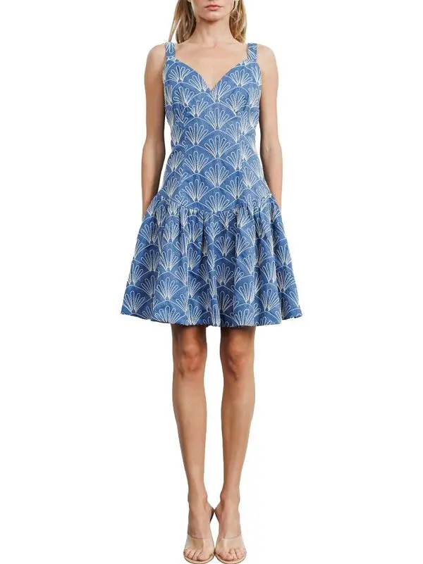 CIEBON Nova Embroidered Fit & Flare Dress - Blue