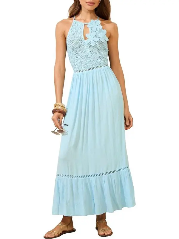 LIPSY Crochet Bodice Strappy Back Maxi Dress - Blue