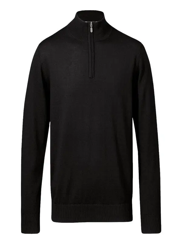 CHARLES TYRWHITT Merino Wool Zip Neck Sweater - Black