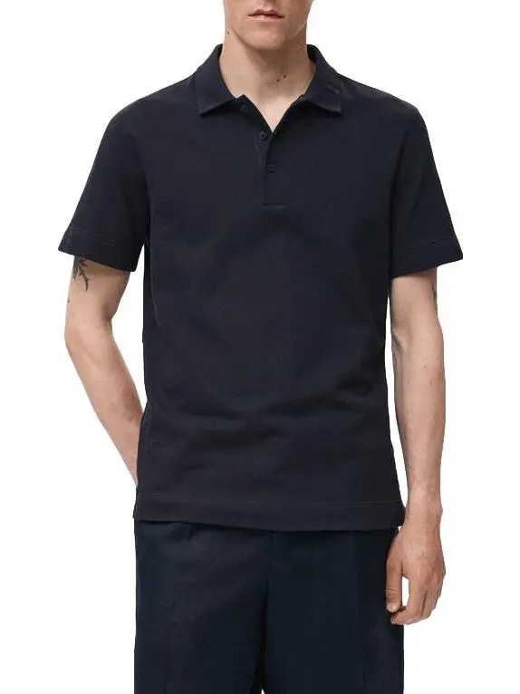 Mango Fine Rib-knit Polo - Navy