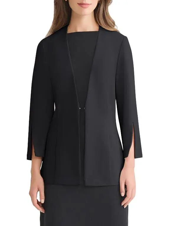 Ming Wang Tailored Slit Cuff Crepe Jacket - Black