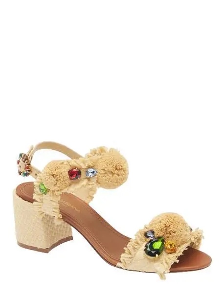 Dolce & Gabbana Crystal Embellished Raffia Sandal - 8b139 Naturale/sabbia