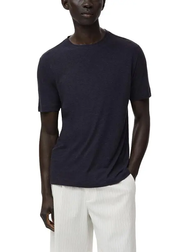 Mango Slim Fit Linen Blend T-shirt - Navy