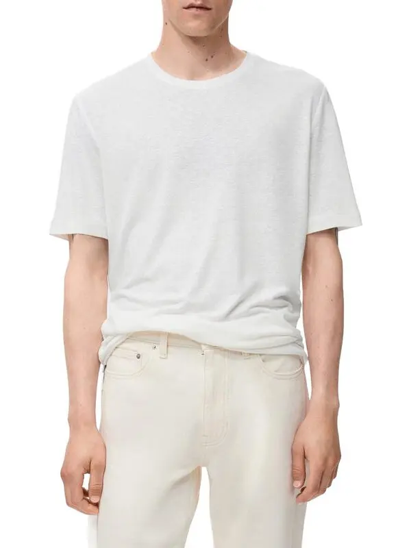Mango Slim Fit Linen Blend T-shirt - White
