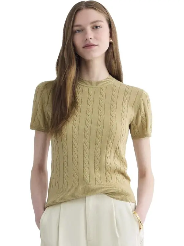 Everlane Cable Crew Neck Sweater - Classic Khaki