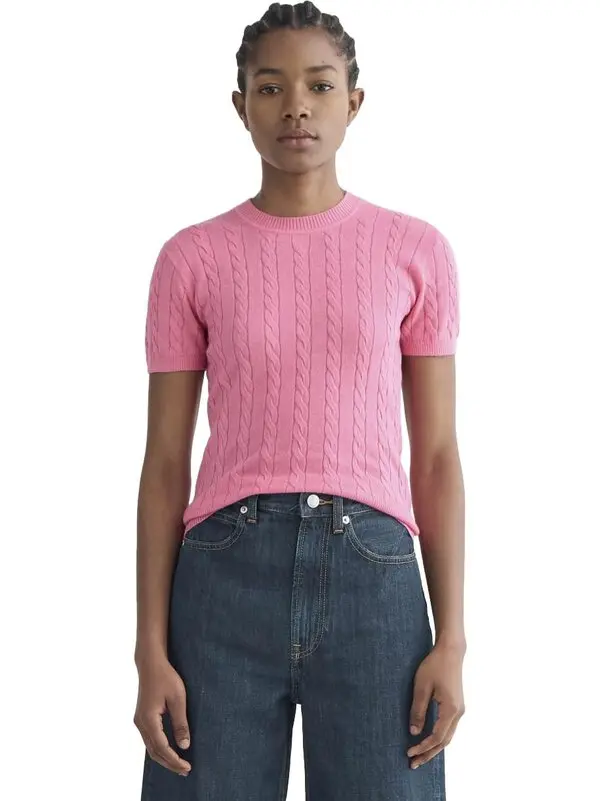 Everlane Cable Crew Neck Sweater - Deep Pink