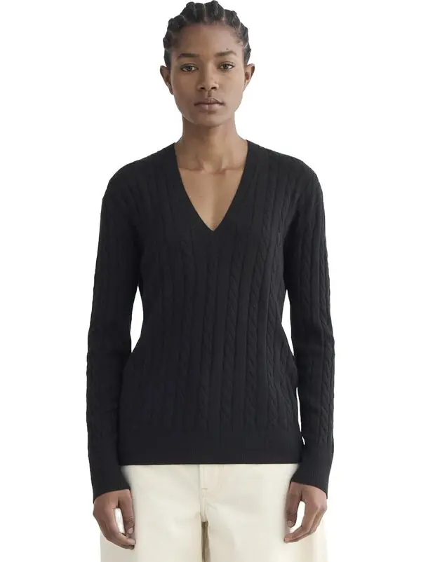 Everlane Cable V-neck Cotton Cashmere Sweater - Black