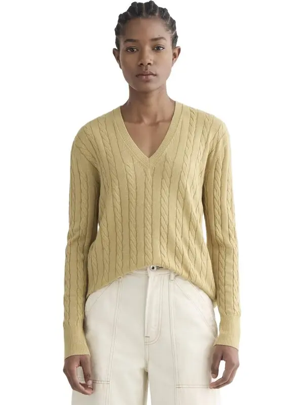 Everlane Cable V-neck Cotton Cashmere Sweater - Classic Khaki