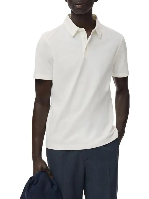Mango Solid Cotton Blend Piqué Polo - Off White