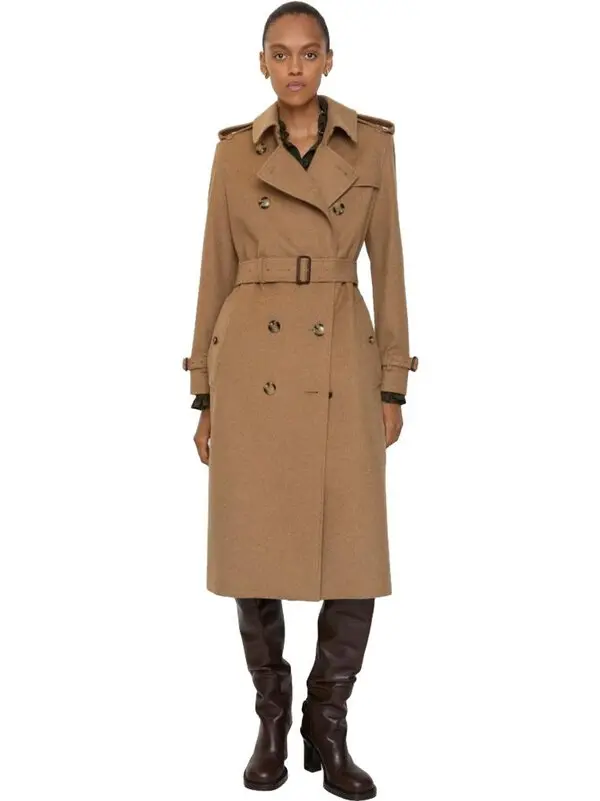 Burberry Long Cashmere Kensington Trench Coat - Camel Beige