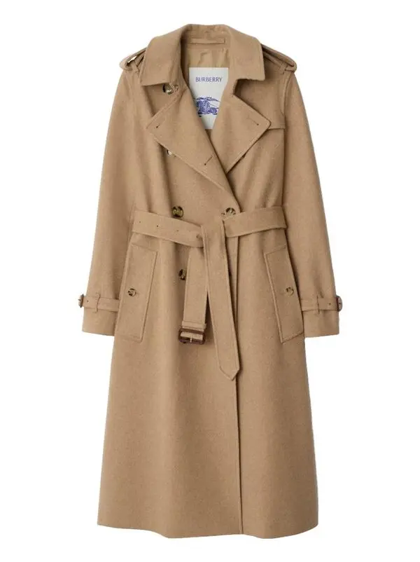 Burberry Long Cashmere Kensington Trench Coat - Trail Brown Melange