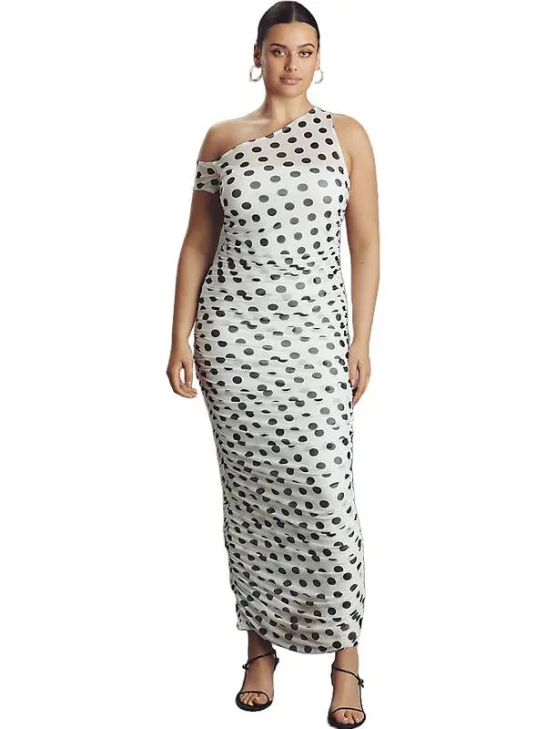 AFRM Biona Plus Slim Mesh Maxi Dress - Blanc Dot