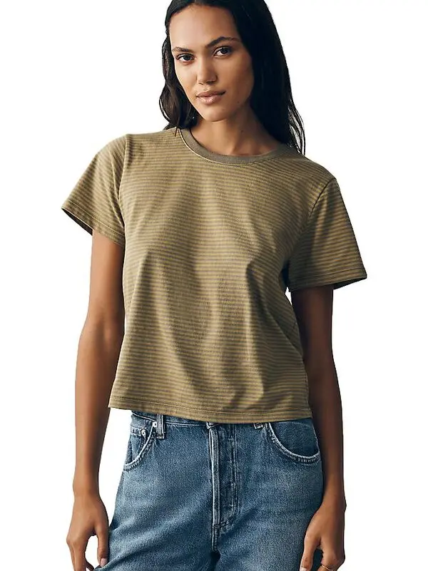 Anthropologie Evelyn Perfect Cotton Tee - Green Stripe