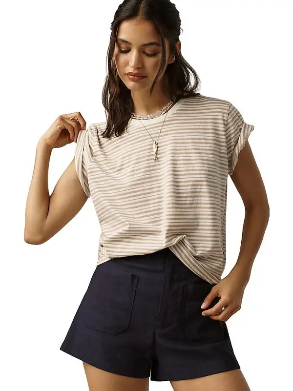 Anthropologie Evelyn Cotton Tee - White & Tan
