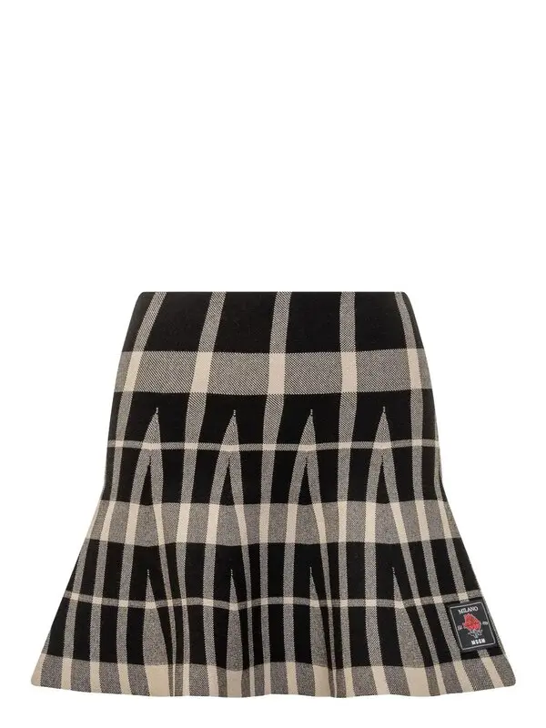 MSGM Check Pattern Knit Flared Skirt - Black