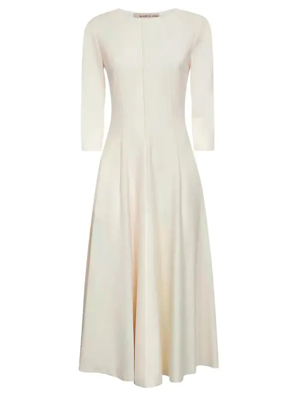 BLANCA VITA Crew-neck Flared Dress - Neutrals