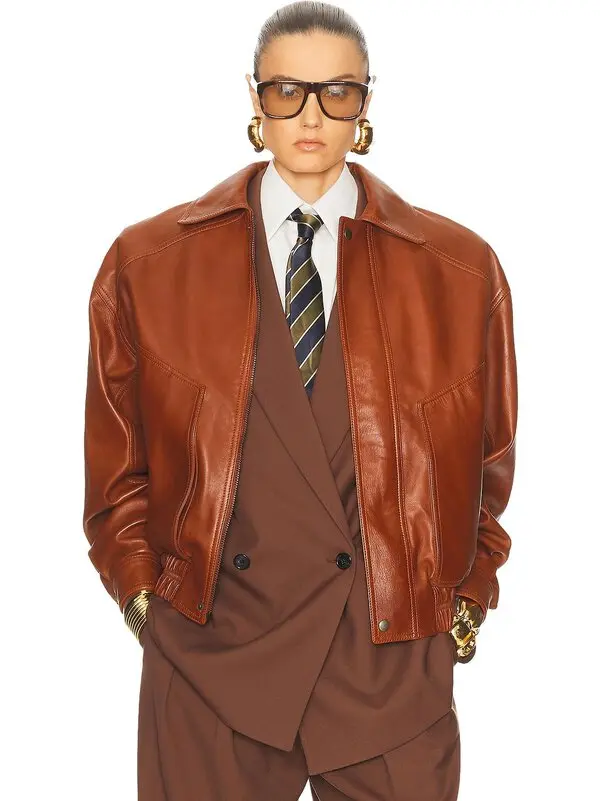 Saint Laurent Leather Bomber Jacket - Marron Epagneul