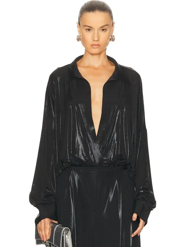 Norma Kamali Super Oversized Boyfriend Shirt Bodysuit - Black