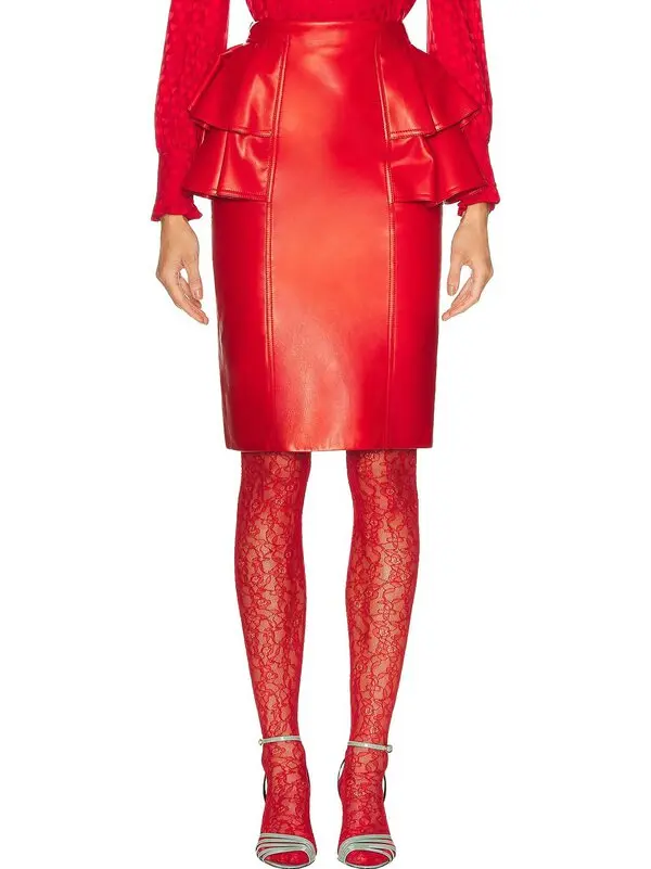 Valentino Garavani Leather Flared Skirt - Rosso