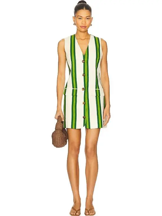 SIMONMILLER Carob Printed Linen Mini Dress - Cream & Green Stripe