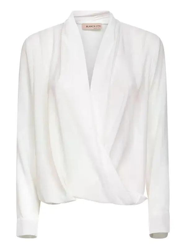 BLANCA VITA Draped V-neck Blouse - White