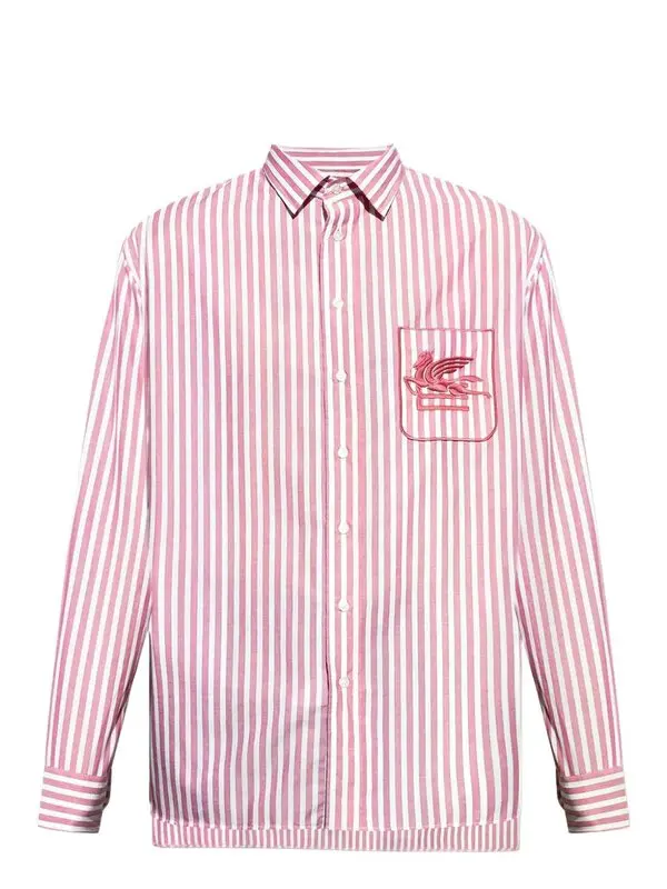 Etro Striped Embroidered-logo Shirt - Red