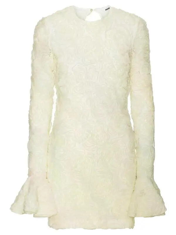 ROTATE BY BIRGER CHRISTENSEN Rose-embellished Bell-sleeve Mini Dress - White