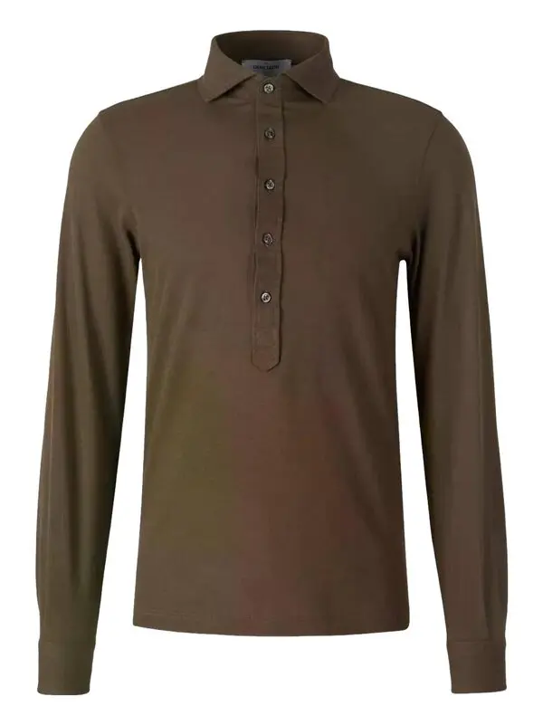 GRAN SASSO Long-sleeve Cotton Polo Shirt - Brown