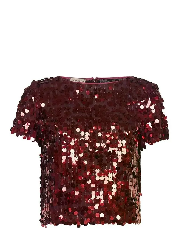 BLANCA VITA Sequin Embroidered Top - Red