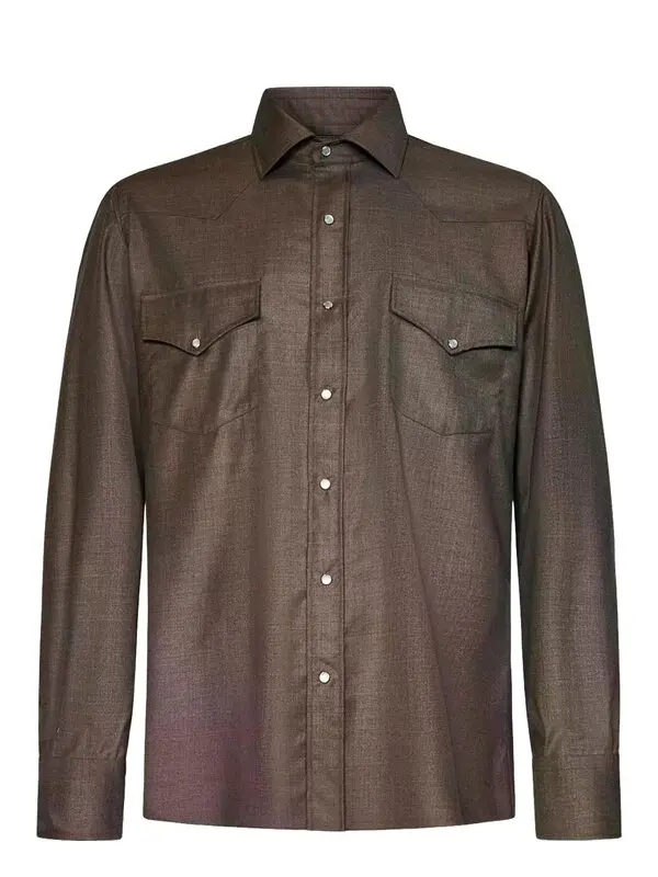 FRANZESE COLLECTION Yoke Flap-pocket Shirt - Brown