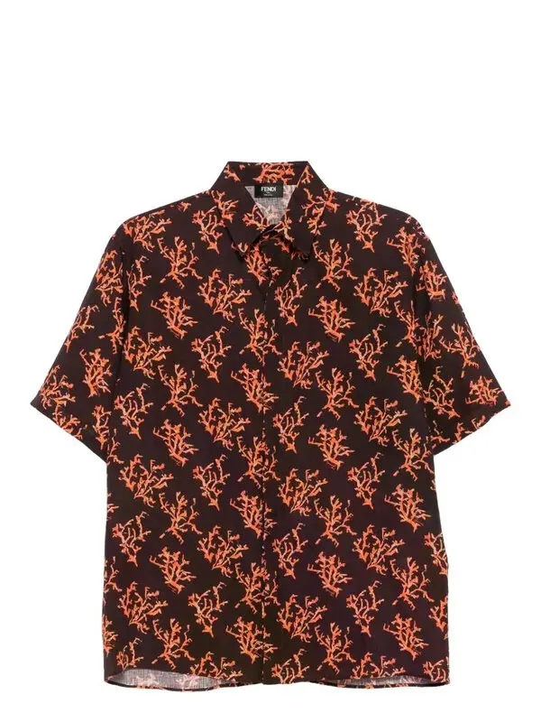 Fendi Coral-print Linen Shirt - Brown