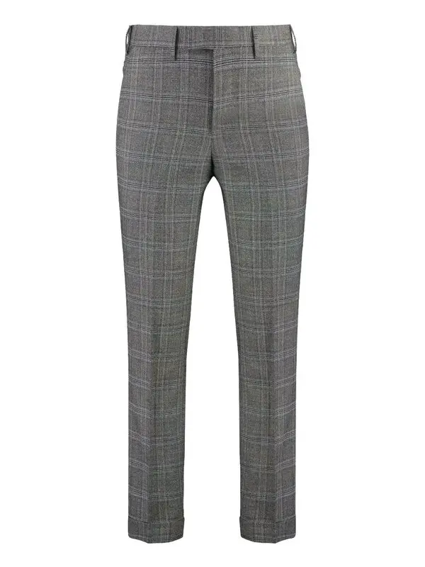 PT TORINO Checked Wool-blend Trousers - Grey