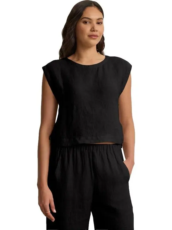Velvet By Graham & Spencer Tavia Linen Top - Black