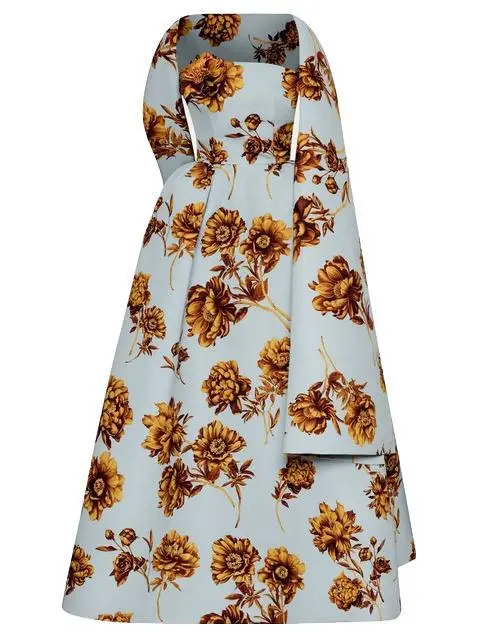 Oscar De La Renta Peony Faille Gown With Shawl - Natural