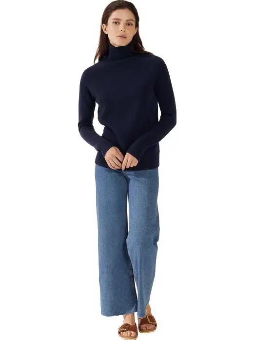 ITALIC Emma Cashmere Relaxed Turtleneck Sweater - Navy
