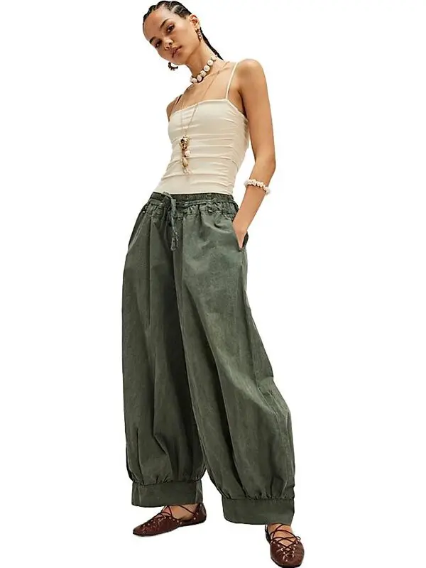 Free People Pull-on Balloon Pants - Olive Leaves
