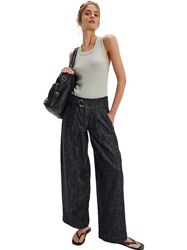 Free People Ainsley Belted Trousers - Midnight Combo