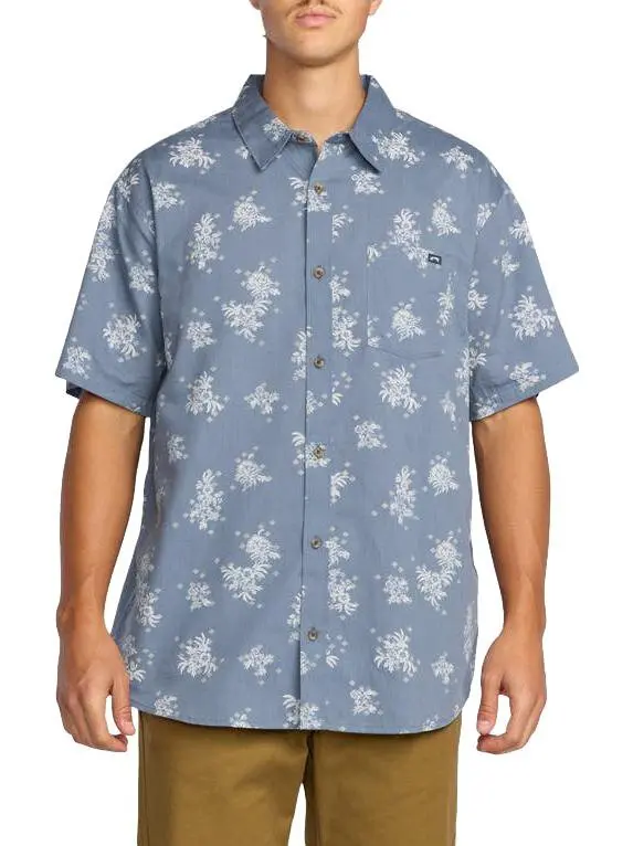 BILLABONG Sundays Print Short Sleeve Button-up Shirt - Steel Blue