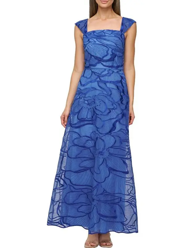 Js Collections Odessa Floral Embroidery Gown - Sapphire