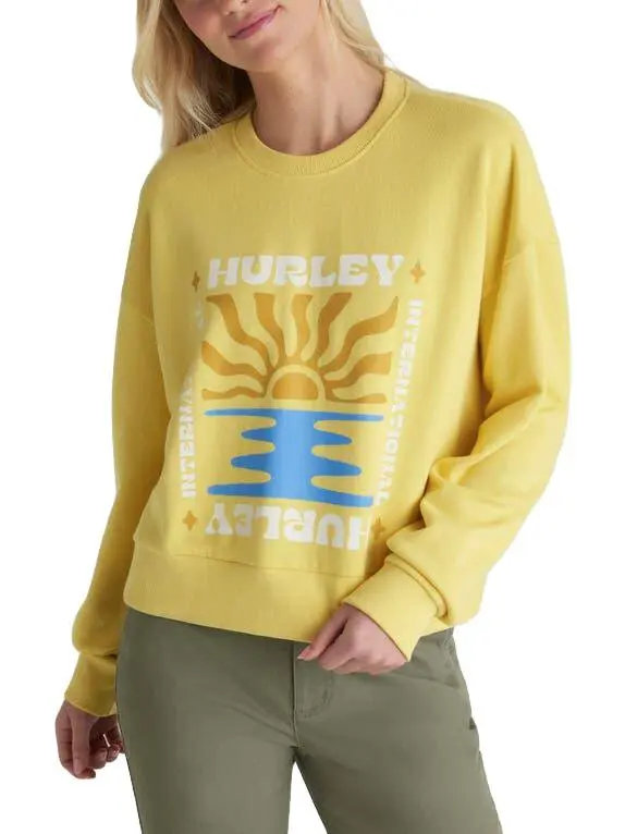Hurley Boxy Cotton Terry Graphic Sweatshirt - Dandelion