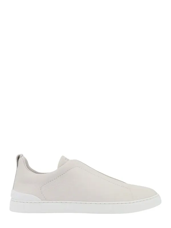Zegna Triple Stitch Leather Sneakers - White