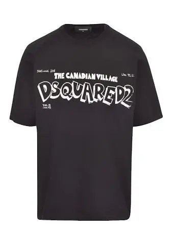 Dsquared2 Skater Fit Canadian Village Logo T-shirt - Black