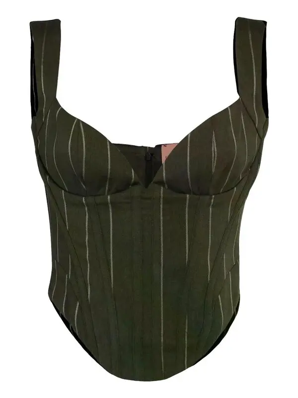 LA SEMAINE Pinstripe Corset Top - Green