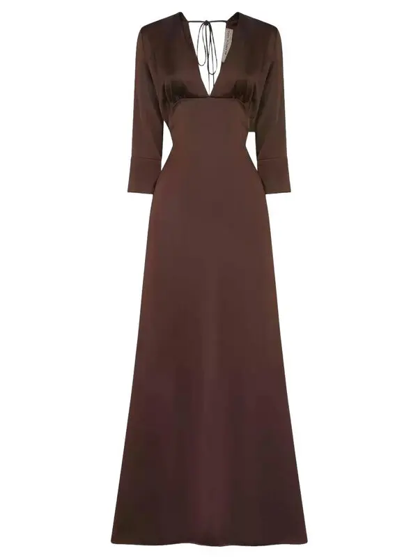 BLANCA VITA Neck-tie Flared Maxi Dress - Brown