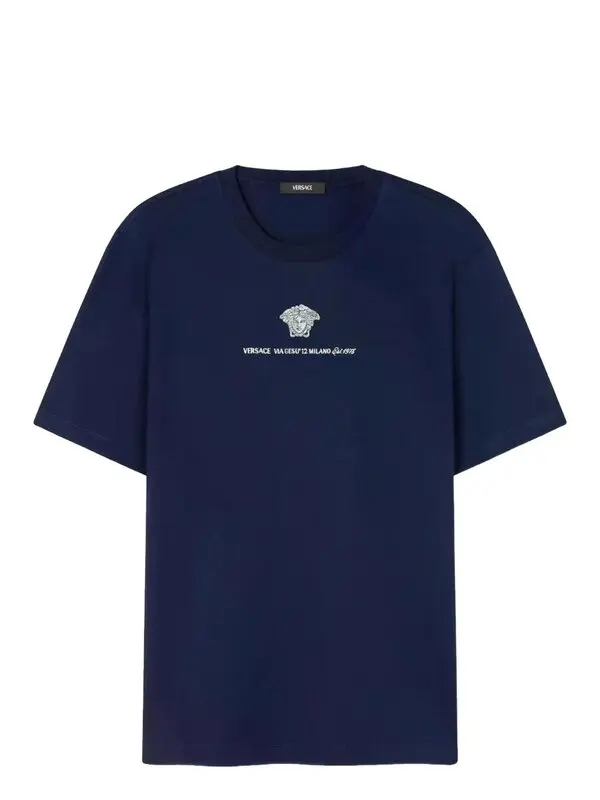 Versace Embroidered-medusa Head T-shirt - Blue