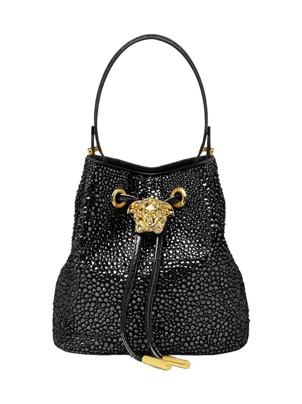 Versace La Medusa Crystal-embellished Mini Bucket Bag - Black