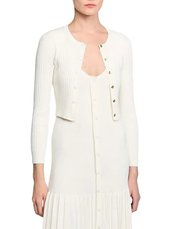 Sandro Cropped Rib Knit Cardigan - Ecru